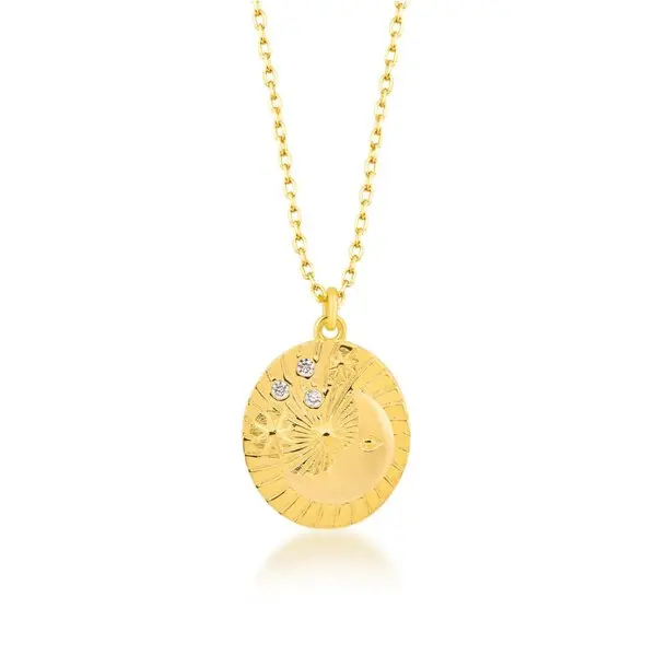SPERO LONDON Moon Embossed Sterling Silver Medal Necklace - Gold