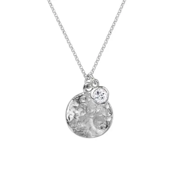 DOWER & HALL Hammered Disc & White Topaz Pendant - Silver
