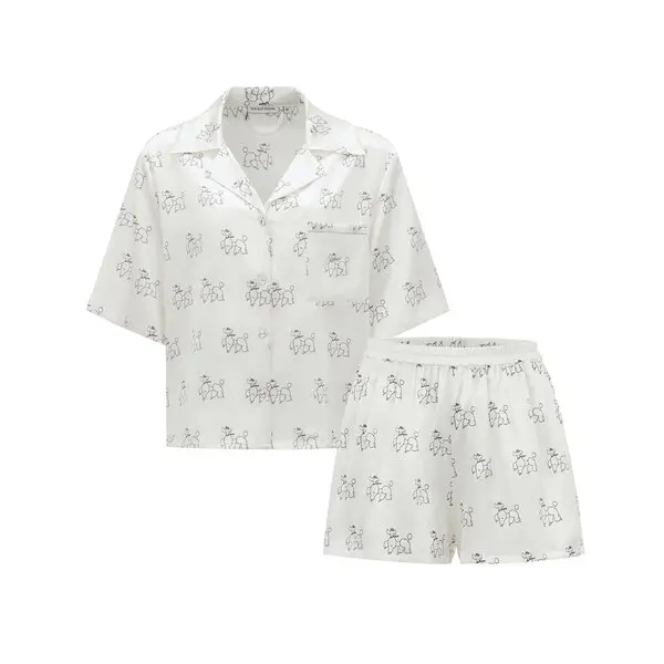 Not Just Pajama Diamond Poodles Silk Pajamas Short Set - White