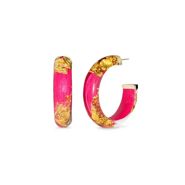 GOLD & HONEY Gold Leaf Hoop Earrings - Gold/pink