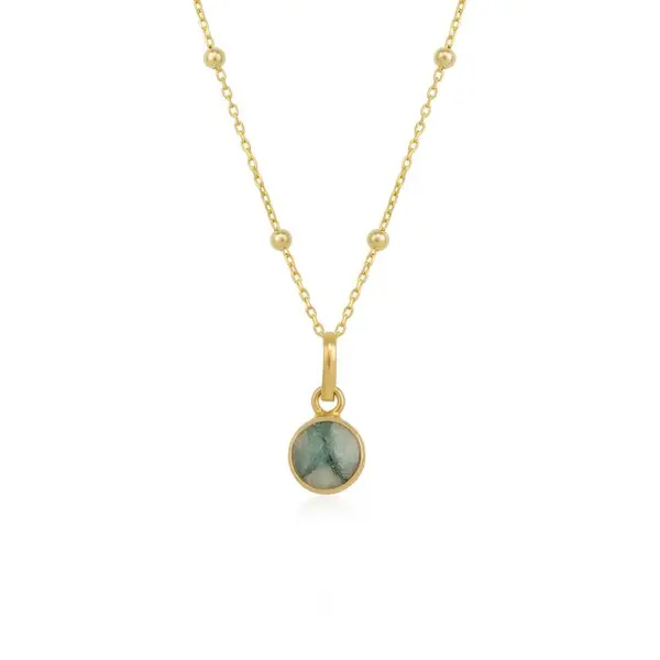 SPERO LONDON Sterling Silver Round Pendant Necklace With Beaded Chain - Gold/green