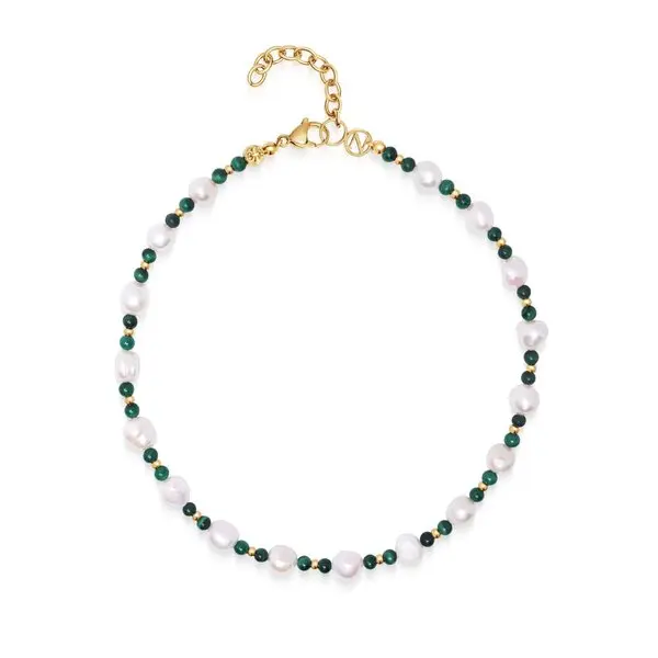 NIALAYA JEWELRY Capri Pearl Choker - Green/gold/white