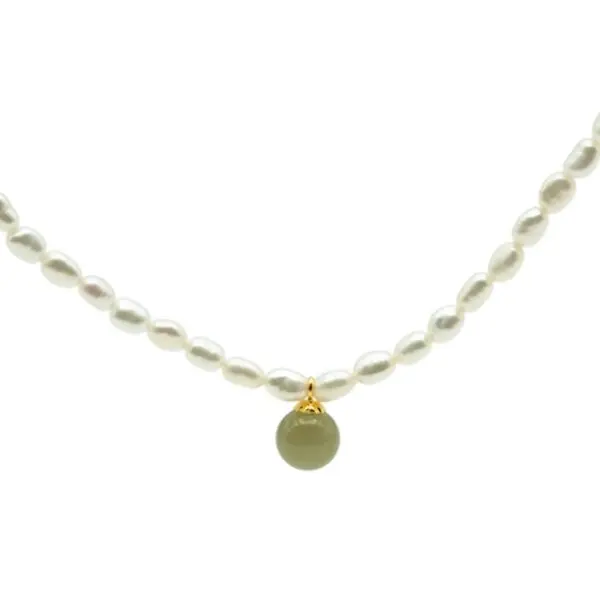 SEREE Belle Pearl And Jade Choker - Green/white