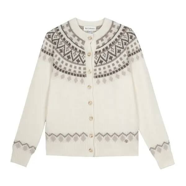 BEL CASHMERE Kaia Geometric Jacquard Cardigan - White