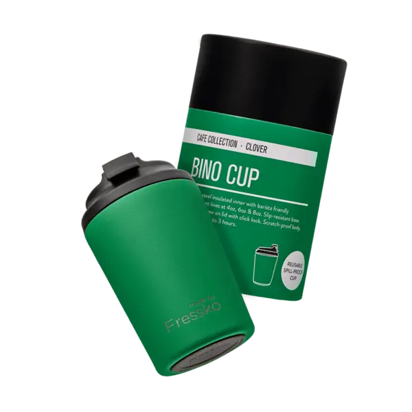 FRESSKO Bino 8oz / 227ml Reusable Coffee Cup, Stainless Steel Clover - Green