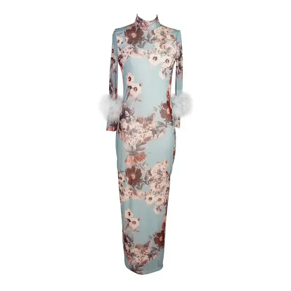 JENNAFER GRACE Catroux Floral Dress With Fuzz Cuffs