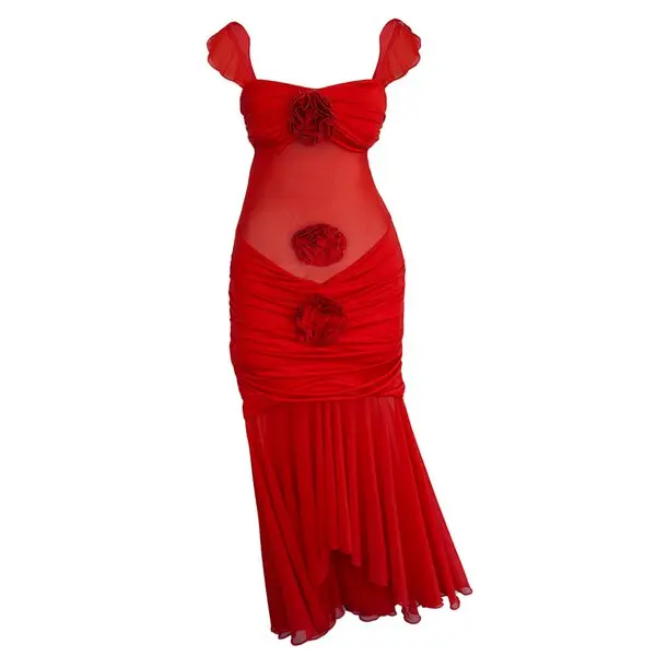 SVARINI Embroidered Rose Dress