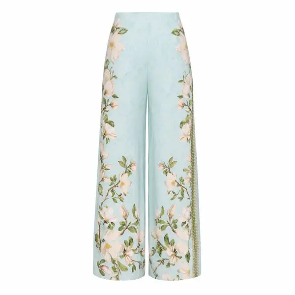 RAISHMA Hilda Wide Leg Trousers With Floral Print - Blue