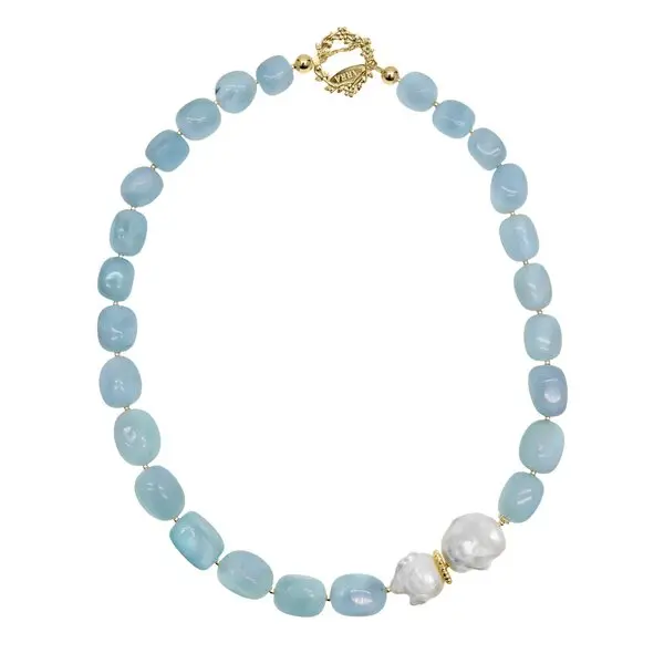 FARRA Nugget Aquamarine And Baroque Pearl Necklace - Blue