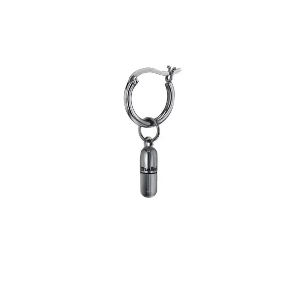 TRUE ROCKS Gun Metal Mini Pill Charm Hoop Earring - Grey