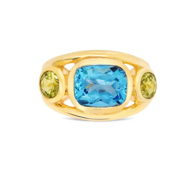 GEM BAZAAR JEWELLERY Lulani Ring With Swiss Blue Topaz And Peridot - Gold/green/blue
