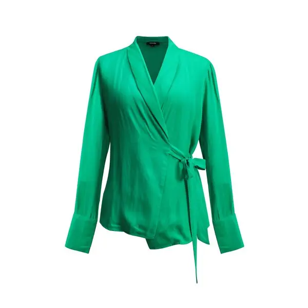 SMART AND JOY Striped Wrap Long-sleeve Blouse