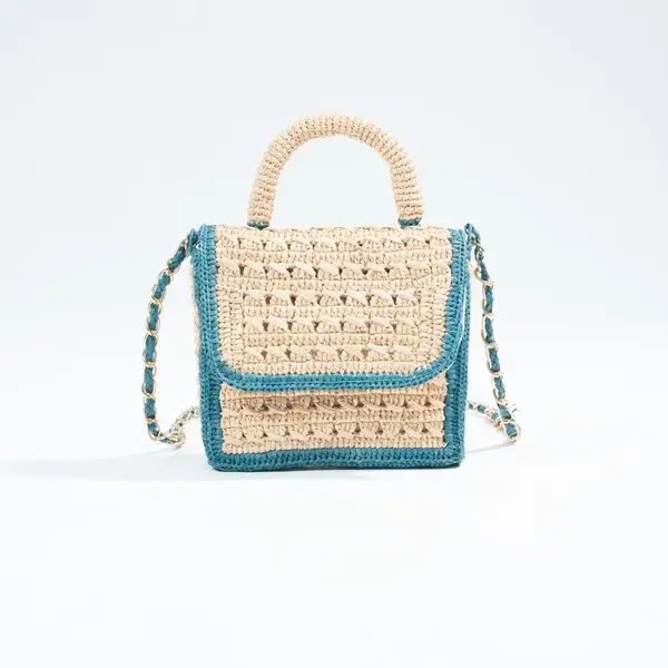 ZANATANY CONCEPTS Handknit Raffia Tote Bag - Blue