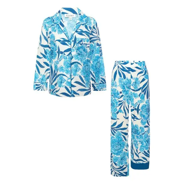 KATRO Broad Beach Capri Cotton Pajamas - Blue