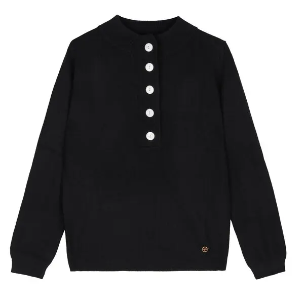 BEL CASHMERE Buttoned Cashmere & Wool Sweater - Black