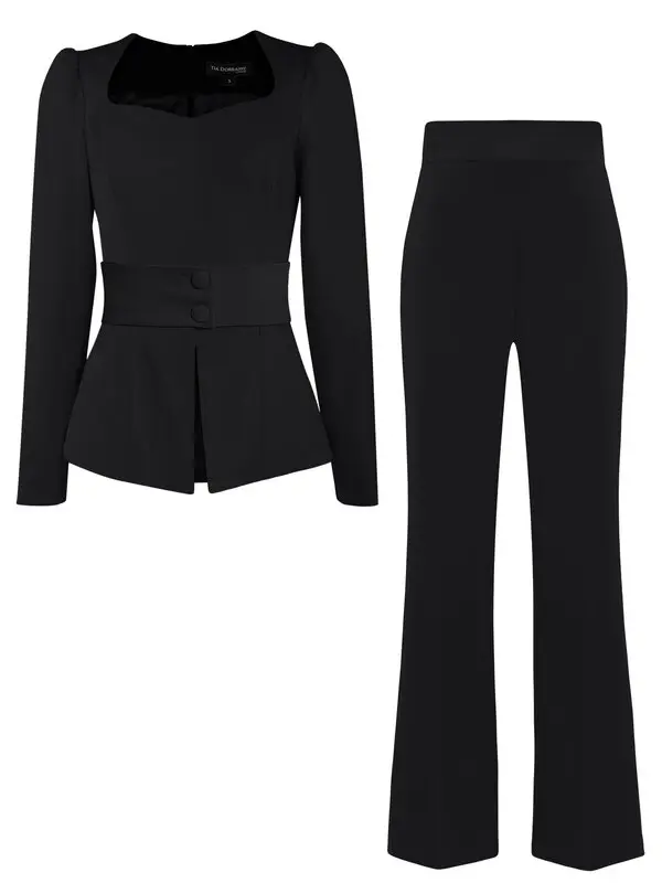 TIA DORRAINE Fitted Blouse And Trousers Set - Black