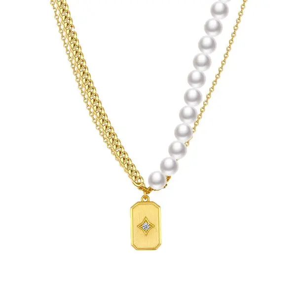 RETRO CHIC Star Shields Necklace - Gold/white
