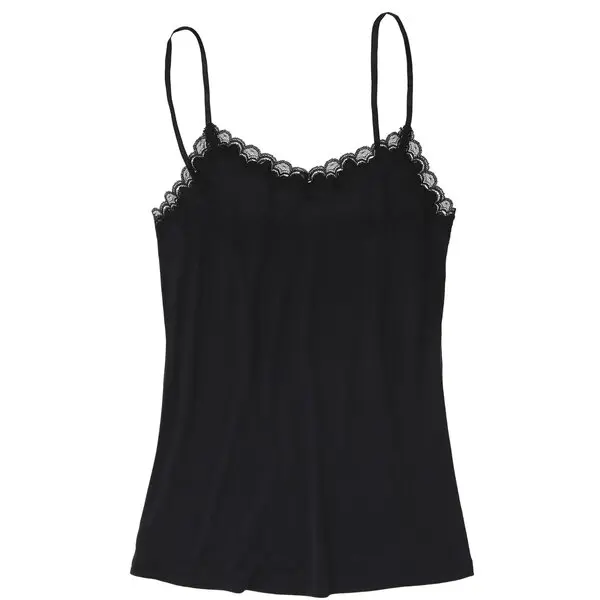 Uwila Warrior Soft Silk Lace Trimmed Camisole - Black