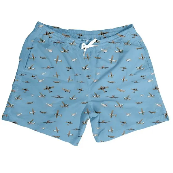 Jacques Zolty Kai Planes Print Swim Trunks - Blue
