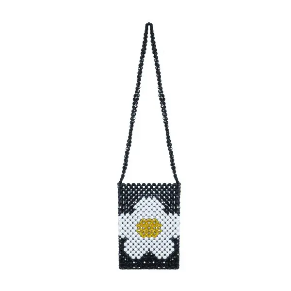 TILLIE BEADS Beaded Crossbody Bag With Daisy Pocket - Black