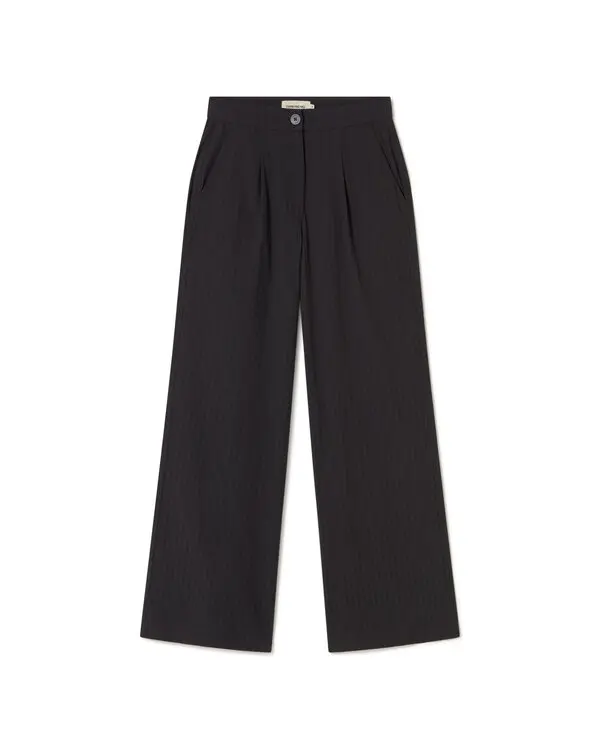 THINKING MU Wide Leg Seersucker Pants - Black