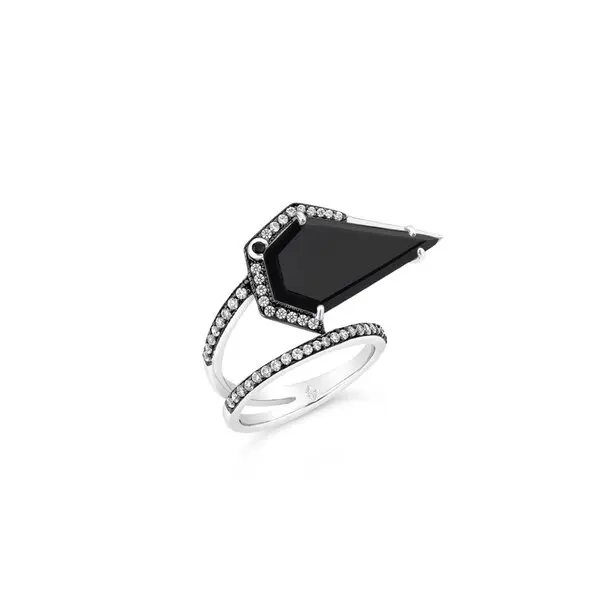 SALLY SKOUFIS Blade Ring With Black Diamond And Cubic Zirconia - Black/white