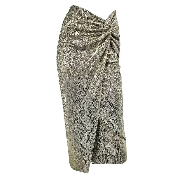 ME & THEE Metallic Snakeskin Midi Skirt - Gold
