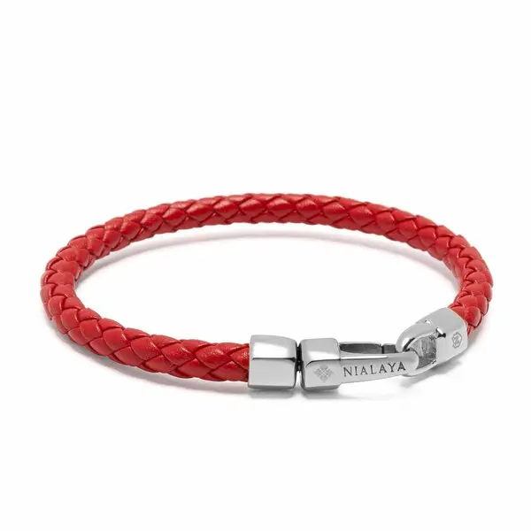 NIALAYA JEWELRY Braided Leather Bracelet - Red