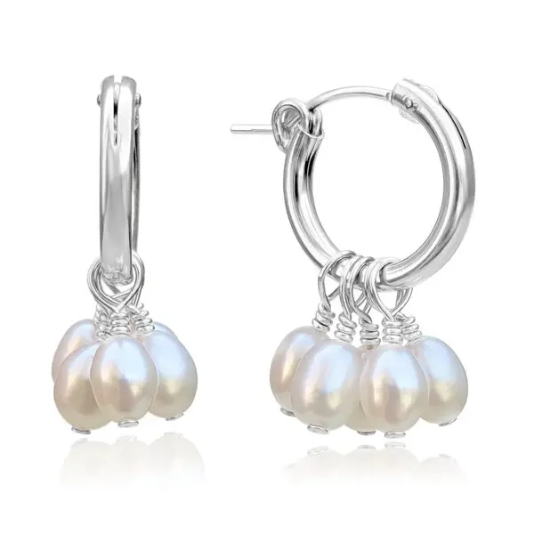 KIRI & BELLE Harlow Pearl Cluster Hoop Earrings - Silver