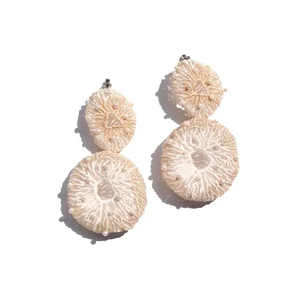 NANA WATANABE Coral Egg Pearl Embroidered Dangle Earrings - White