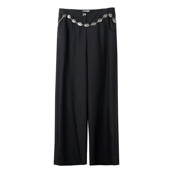 MAISON DE HOE Suiting Wide-leg Trousers With Motif Chain - Black