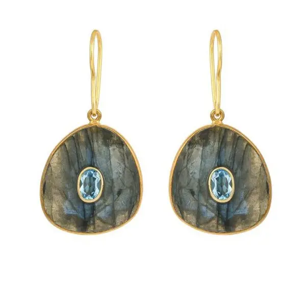 OPIUM JEWELS Labradorite And Blue Topaz Drop Earrings - Gold/blue/grey
