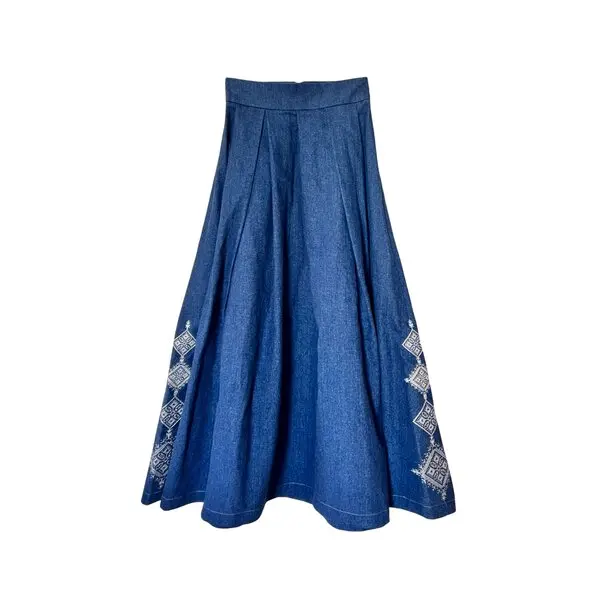 L2R THE LABEL Embellished Denim Maxi Skirt - Blue