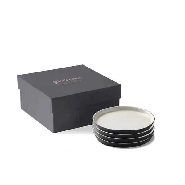 ESMA DEREBOY Black / White Round Bread Plate Set Of Four Black Ivory Colour - Black/white