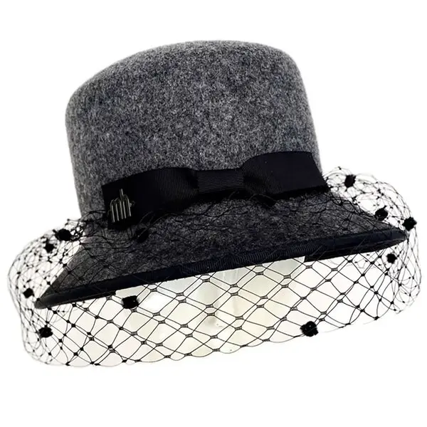 MISA HARADA MILLINERY Lucille Veiled Bucket Hat - Grey