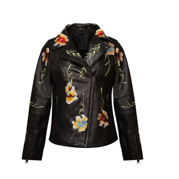 ZASTASTUDIO Floral Embroidered Leather Jacket