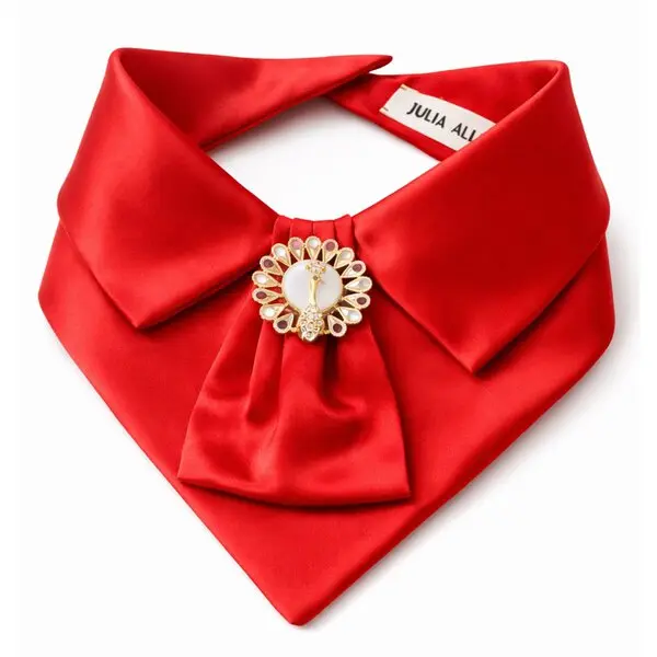 JULIA ALLERT Detachable Satin Jabot Collar With Brooch - Red