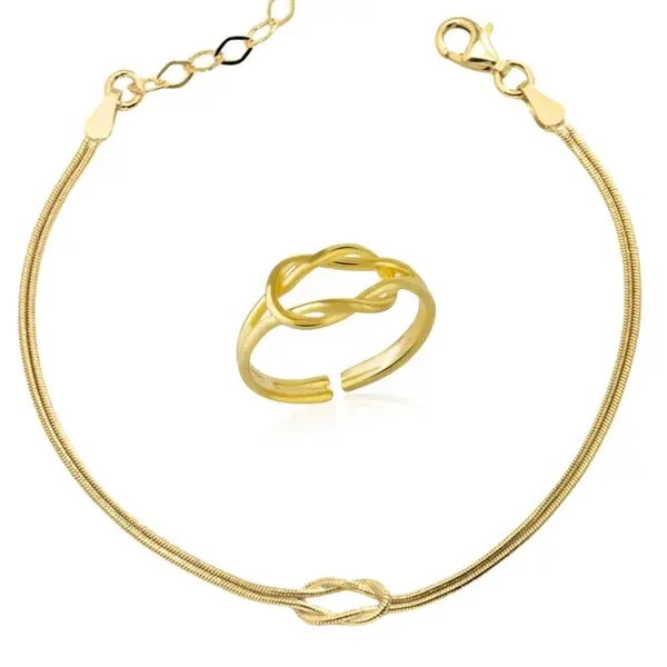 SPERO LONDON Knot Bracelet And Ring Set In Sterling Silver - Gold