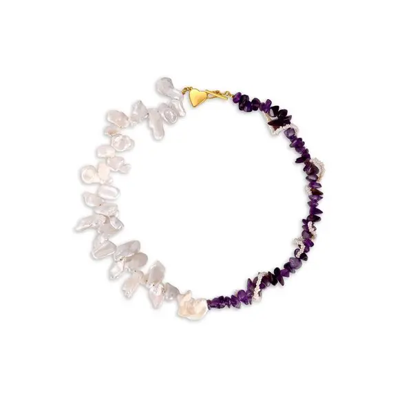 RETRO CHIC Amethyst And Pearl Necklace - Purple/white/gold