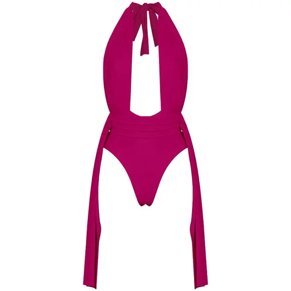 ANTONINIAS Plonger Deep Plunge Halterneck Swimsuit - Pink