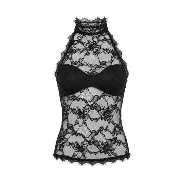 OW Selah Lace Halterneck Top - Black