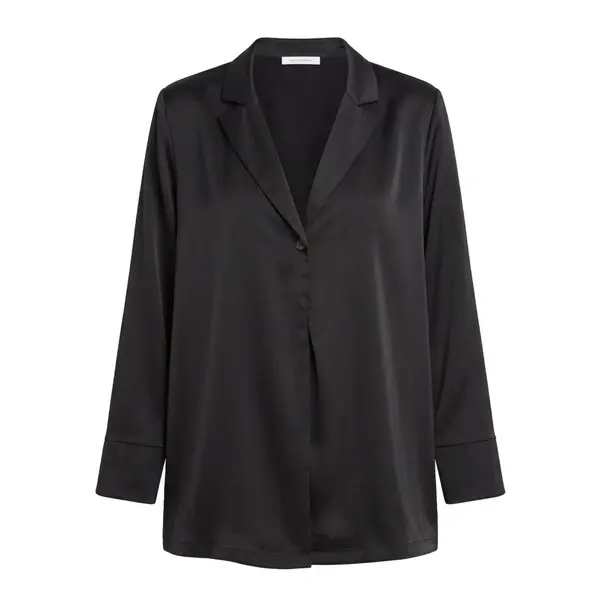 ASHITA FERNANDES Relaxed-fit Poly Satin Collared Shirt - Black