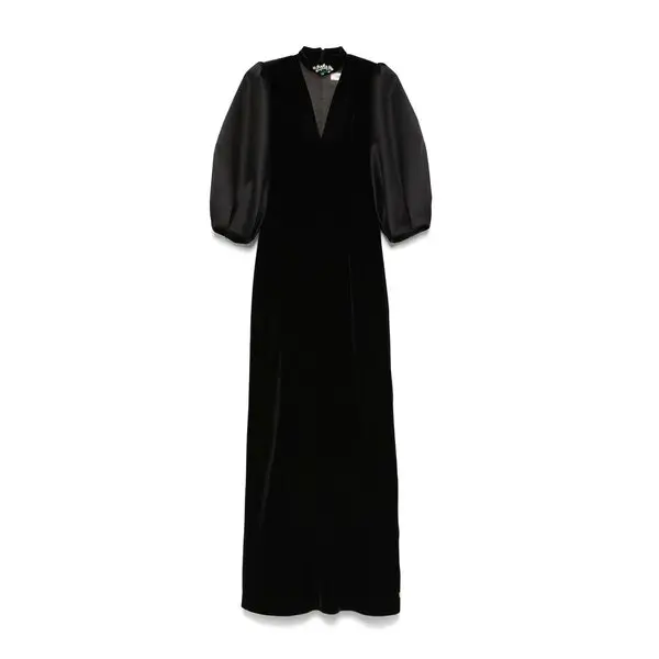 NISSA Puff Sleeves Velvet Midi Dress
