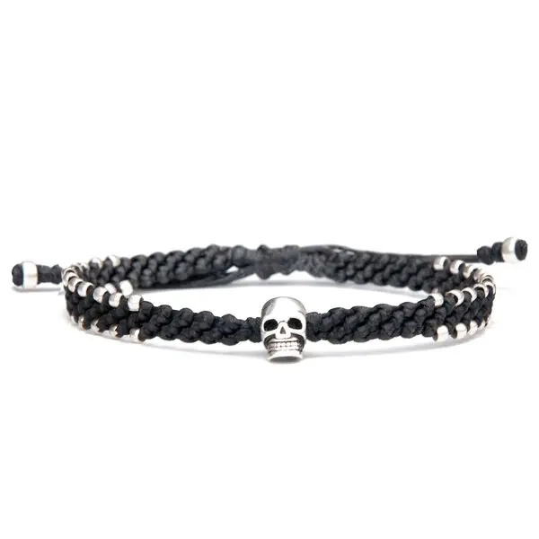 HARBOUR UK BRACELETS Skull Beaded Cord Bracelet - Black