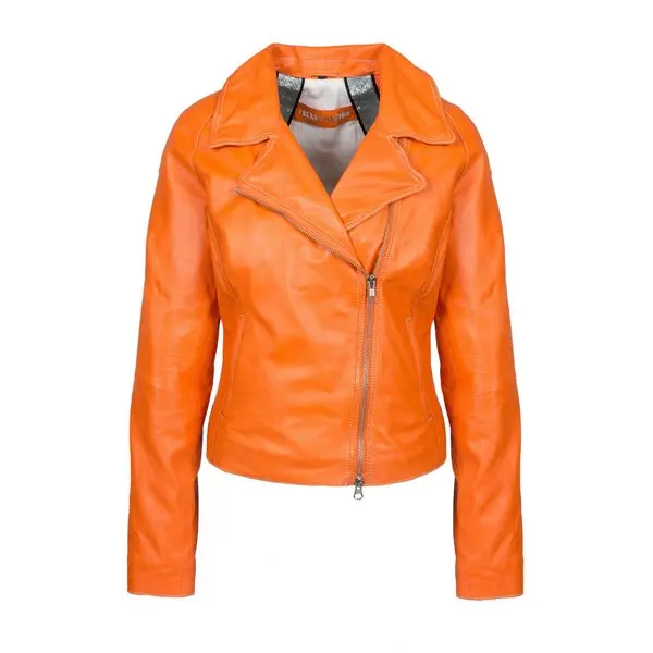 FREAKY NATION Leather Biker Jacket - Orange