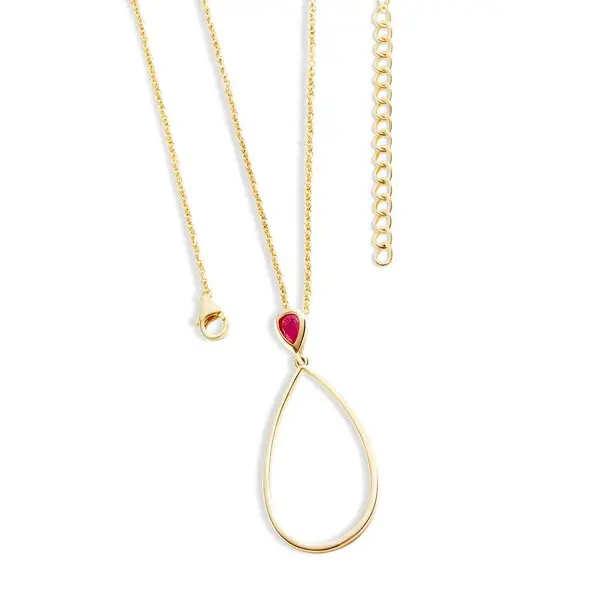 LUCY QUARTERMAINE Long Petal Drop Necklace With Pear Cut Ruby In Vermeil - Gold