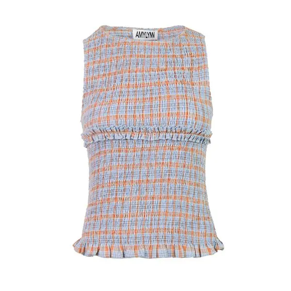 AMY LYNN Mona Smocked Top In Orange Check