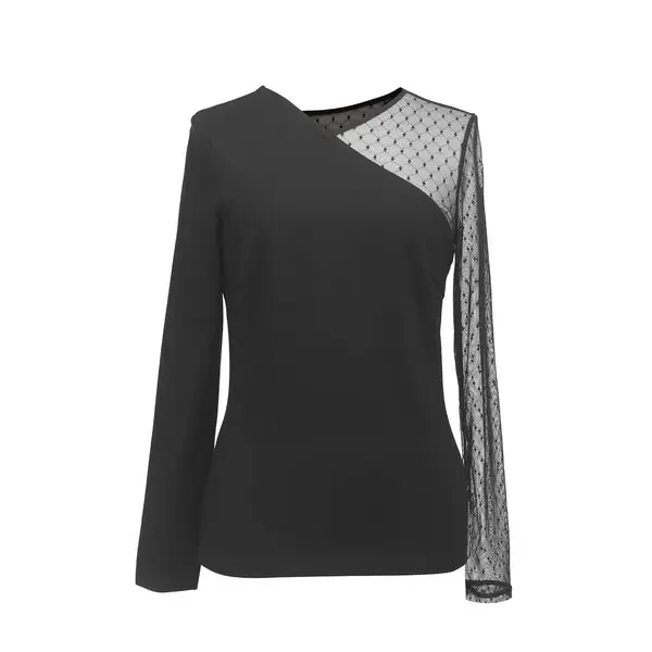 SMART AND JOY Asymmetric Milano And Tulle Top - Black