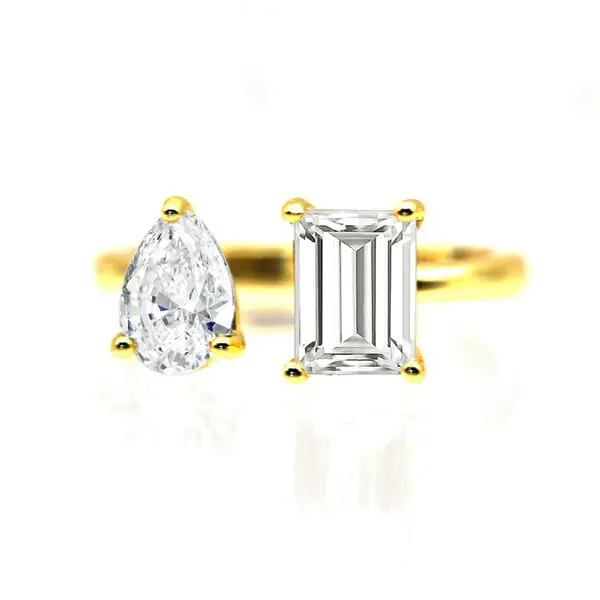 VICSTONENYC FINE JEWELRY Pear Baguette Cut Open Ring - Gold