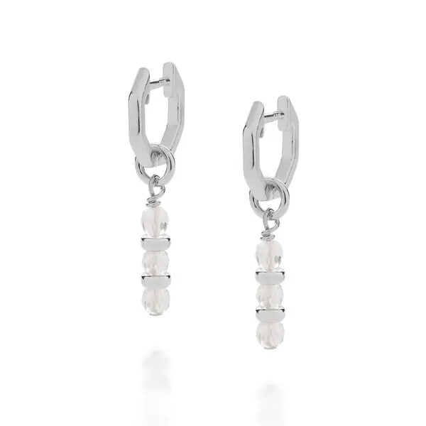 NELLOU JEWELLERY Linear Huggie Crystal Earrings - Silver